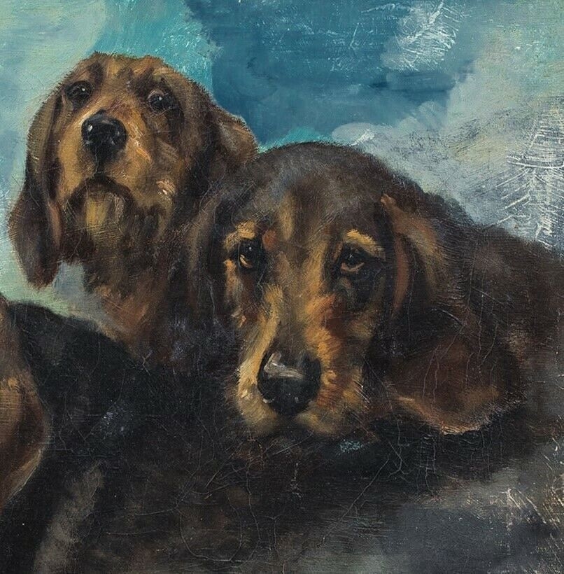 English School, 20th Century | PORTRAIT OF THREE HOUNDS OIL PAINTING ...