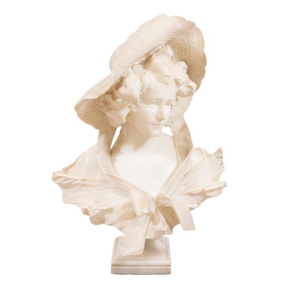Galileo Pochini | alabaster sculpture of a young lady with hat, signed ...