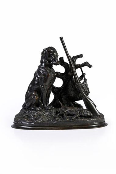 H. Boyer | Dog at rest sitting next to a rifle (19th Century) | MutualArt