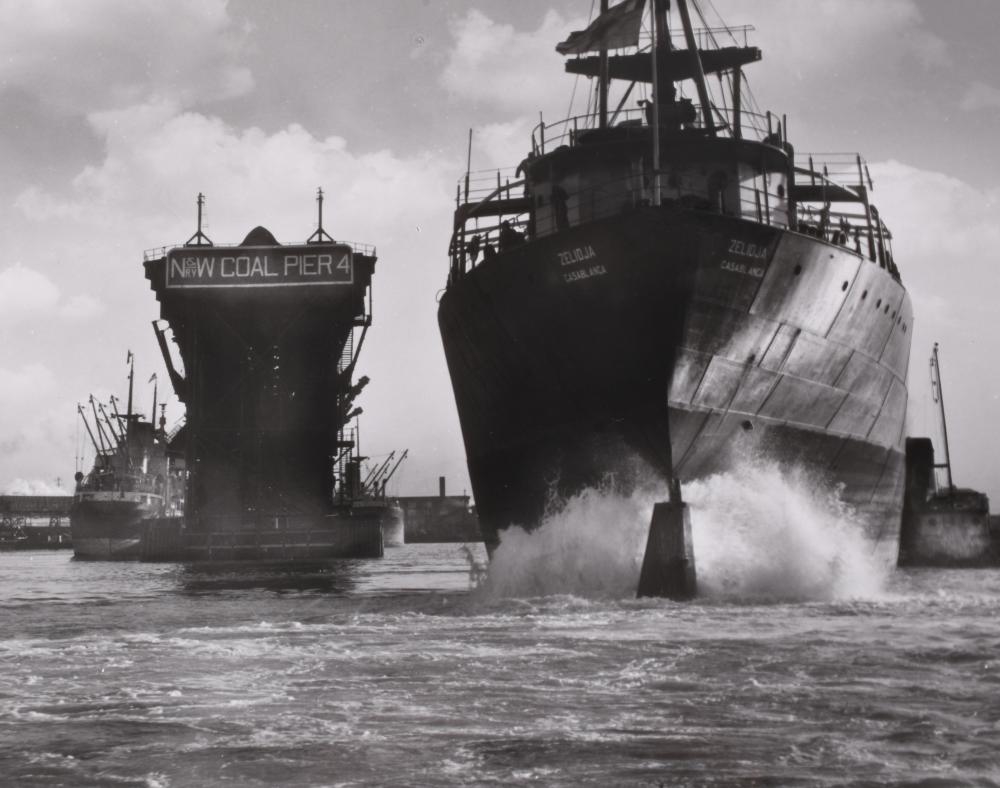 A. Aubrey Bodine | NORFOLK WESTERN COAL PIER FOUR - LAMBETH PT. OFF HAMPTON ROADS, 1964 | MutualArt