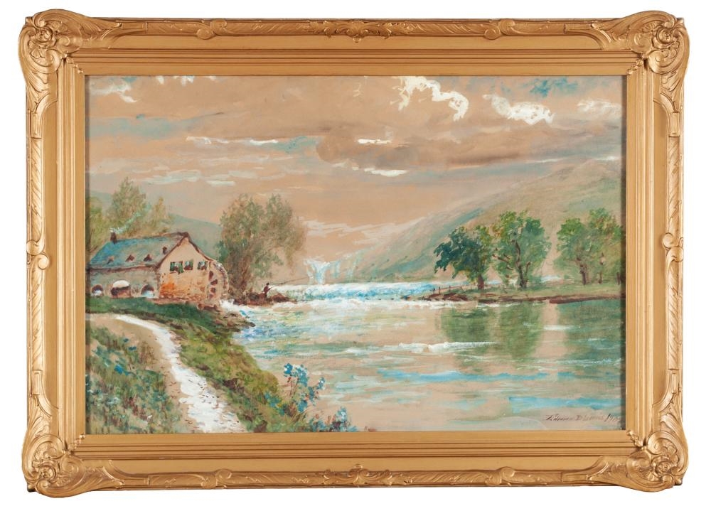 Edmund Darch Lewis | Landscape with a fisherman near a mill along a ...