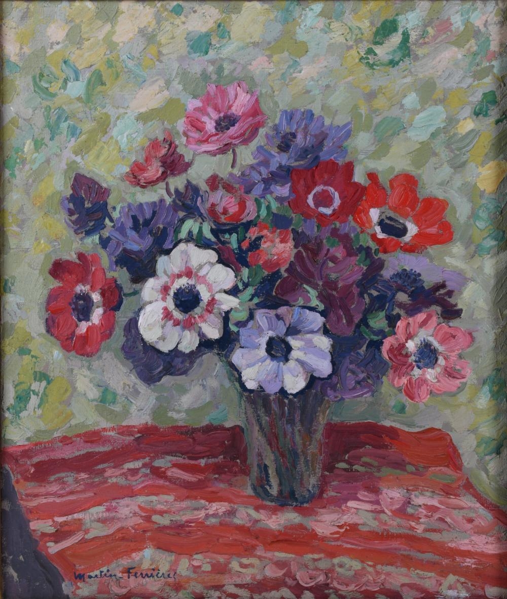 Jacques Martin-Ferrières | BOUQUET D'ANEMONES DANS UN VASE EN VERRE SUR ...