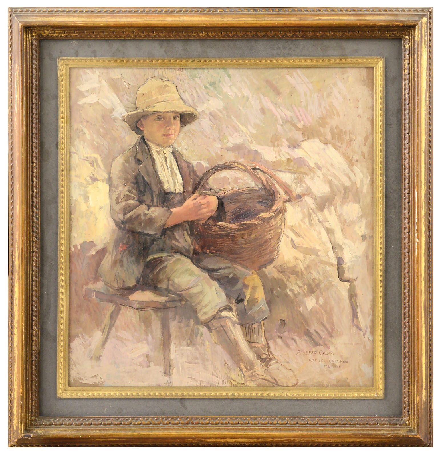 Alberto Carosi | Portrait of Boy with Basket (1926) | MutualArt