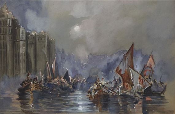 Frank Wasley | Crowded Vessels off Venice by Moonlight | MutualArt