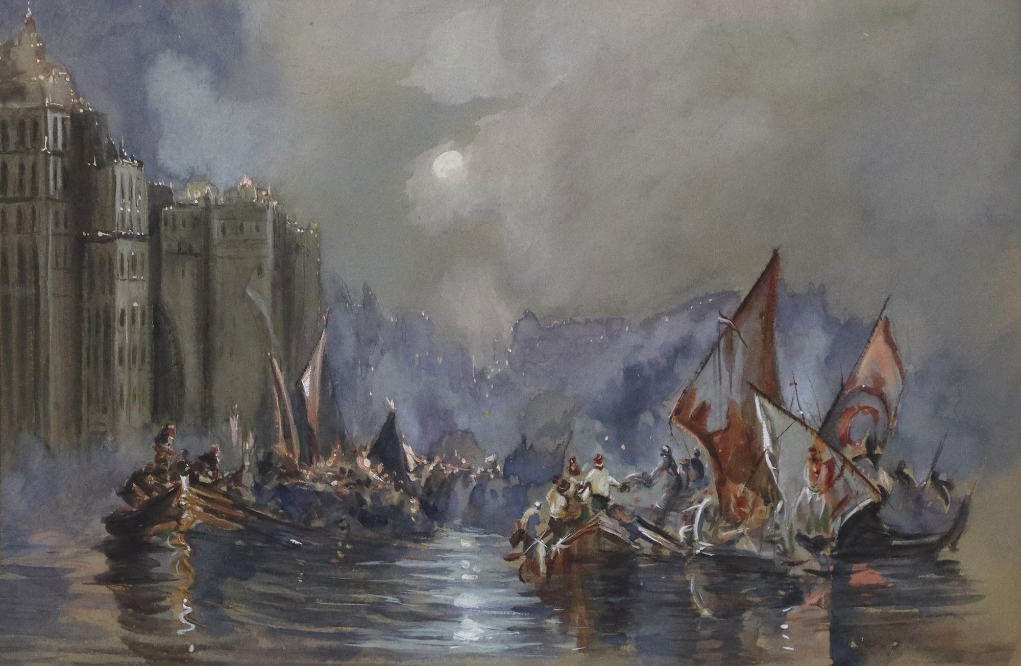 Frank Wasley | Crowded Vessels off Venice by Moonlight | MutualArt