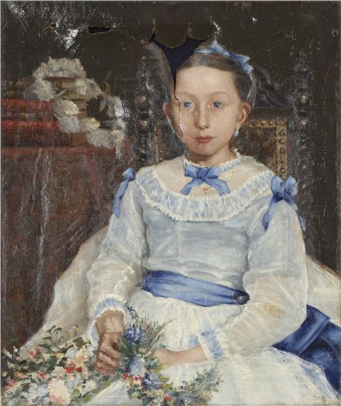 Charles Paul Renouard | Portrait de fillette, 1869 (1869) | MutualArt