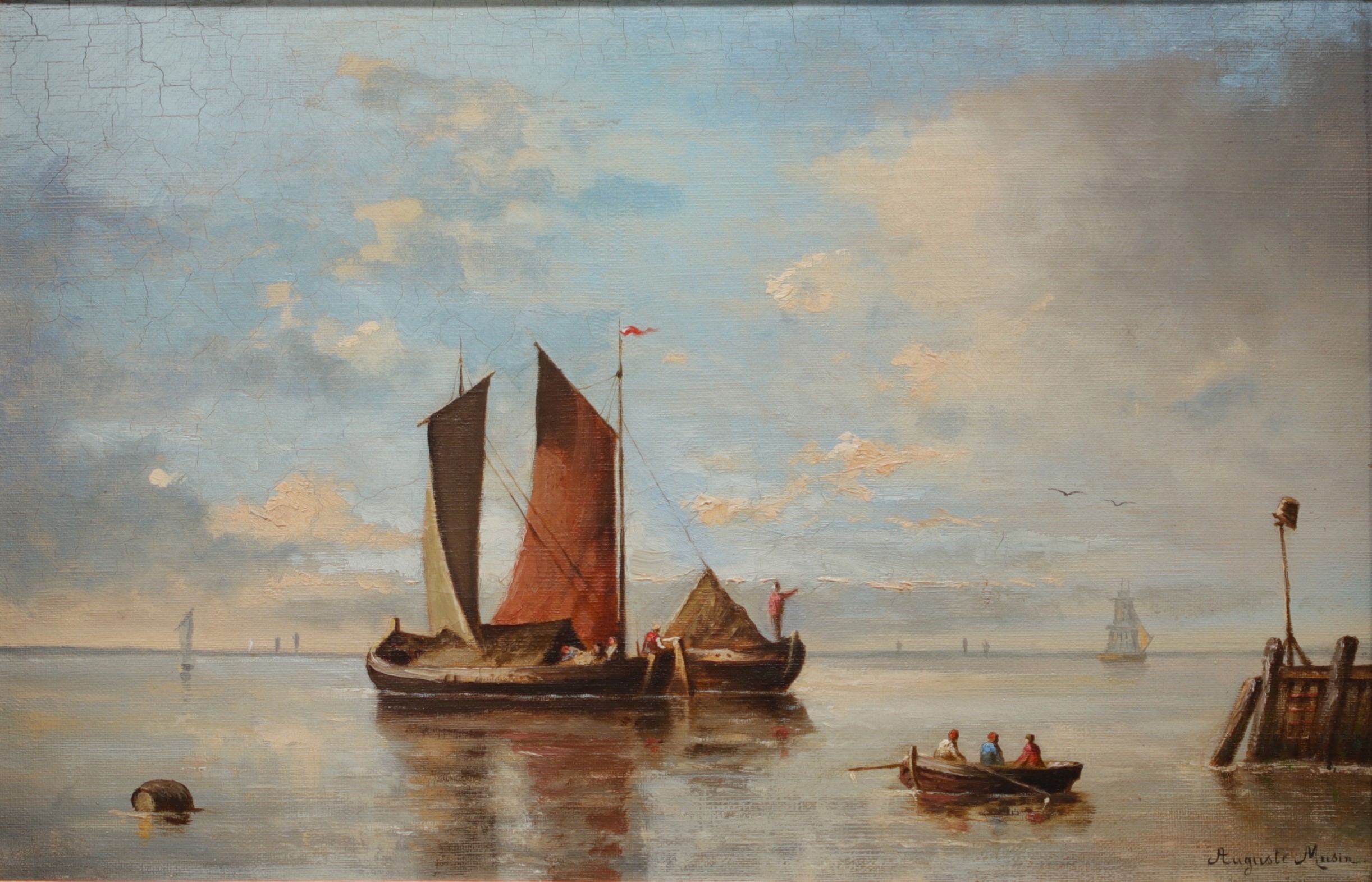 August Musin | Moonlit scene with sailboats | MutualArt