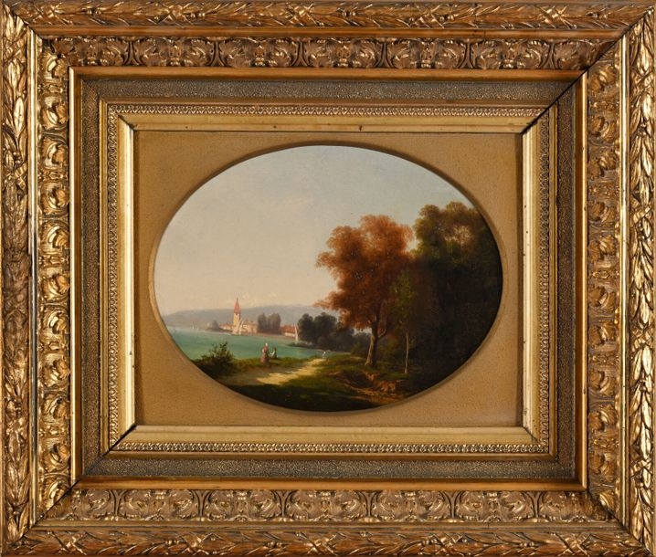 Horace Antoine Fonville | Lively Lakeside in Autumn, 18? Oil on ...