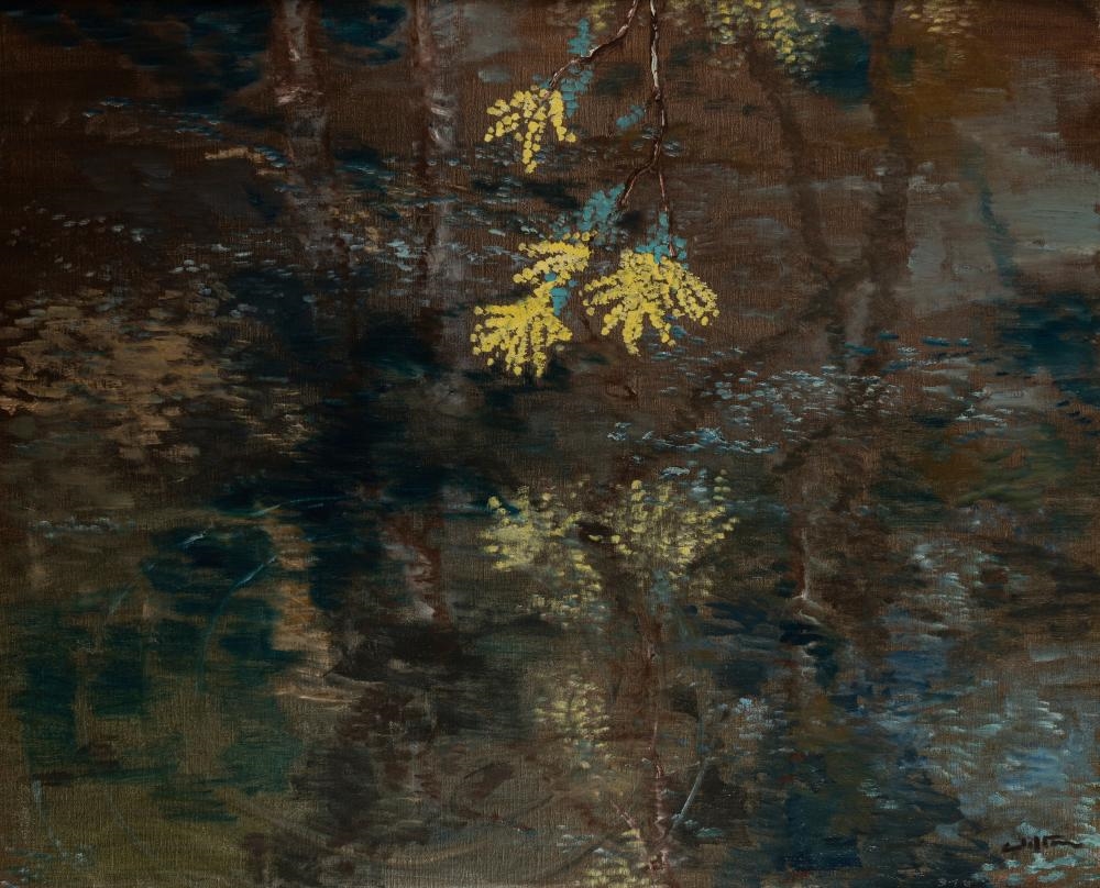 Clifton Pugh | Landscape Reflections with Wattle 1985 (1985) | MutualArt