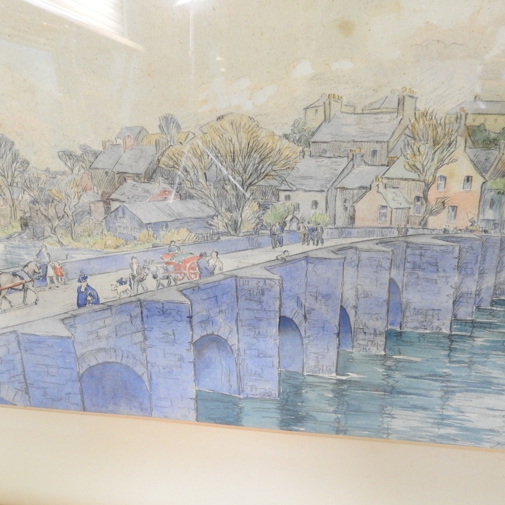 E. Lyn Hope | town scene with bridge | MutualArt