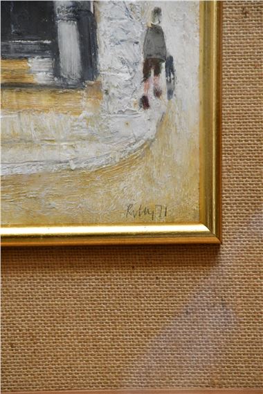 Harold Riley | 'Hotel', street scene with children and figures (1971 ...