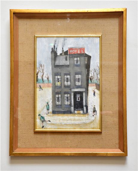 Harold Riley | 'Hotel', street scene with children and figures (1971 ...