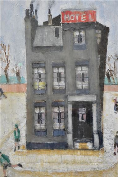 Harold Riley | 'Hotel', street scene with children and figures (1971 ...