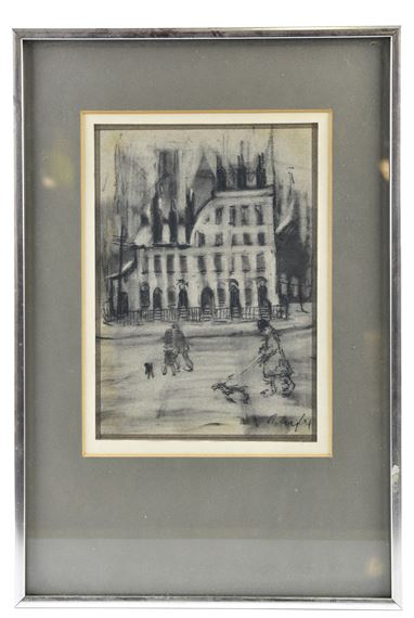 Harold Riley | figures in street scene (1964) | MutualArt