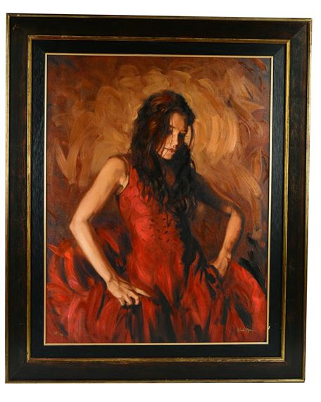 Mark Spain | lady wearing a red dress | MutualArt