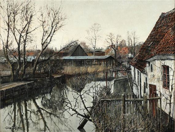 Ole Ring | Old houses by a stream (1969) | MutualArt