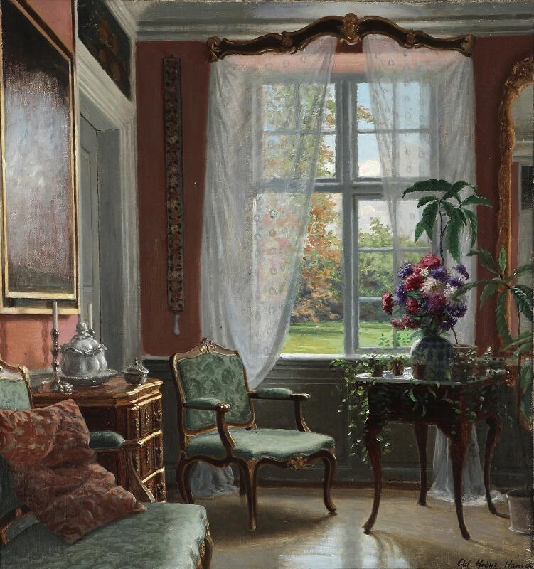 Adolf Heinrich Claus Hansen | An interior of a manor with a view ...
