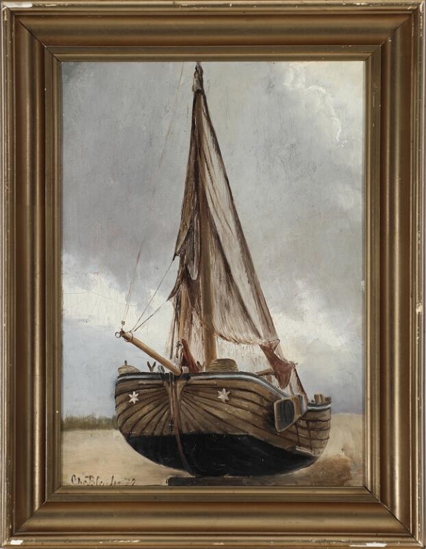 Christian Blache | A fishing boat on shore (1872) | MutualArt