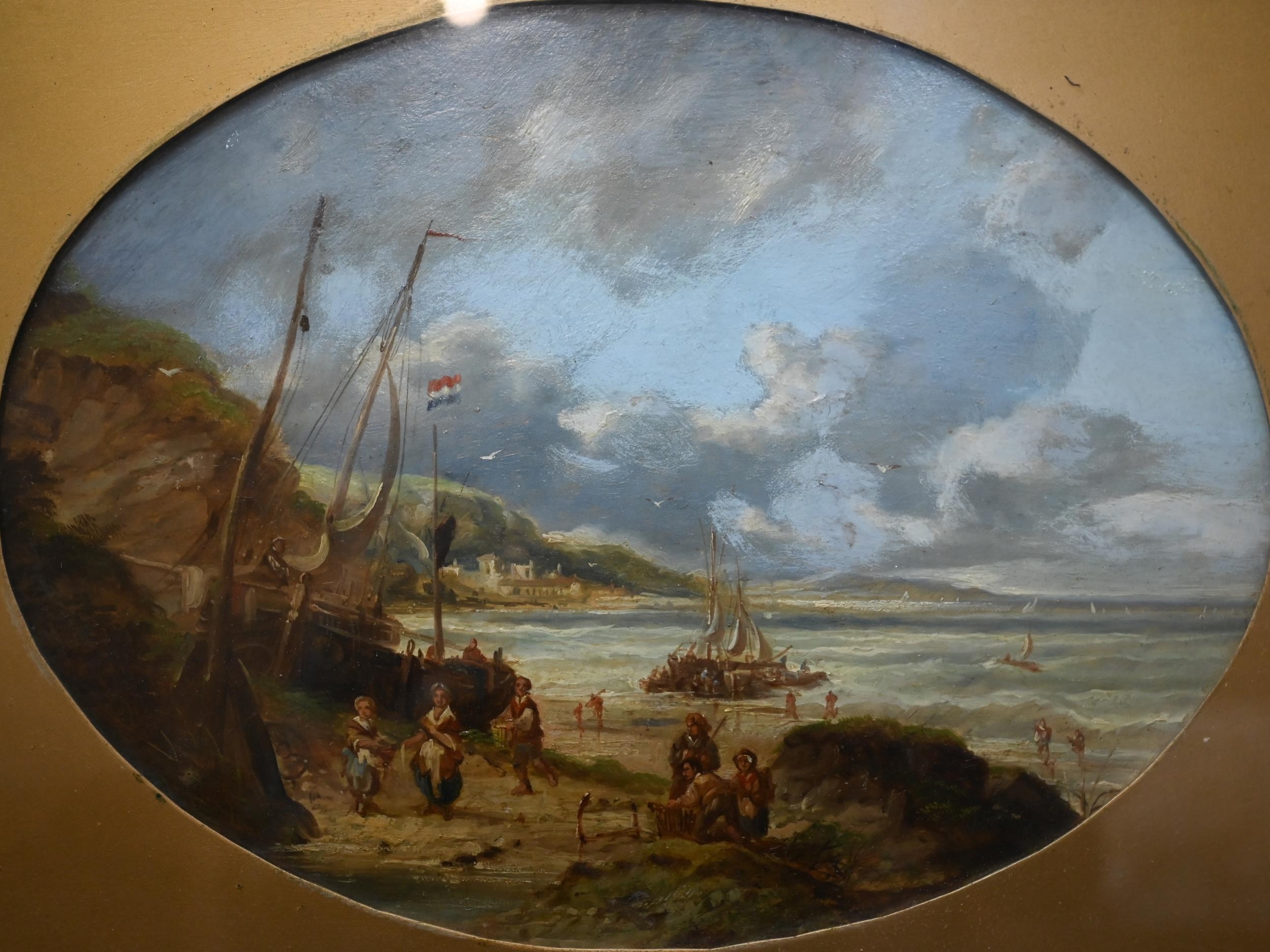 Andrew Shayer | Coastal view with figures on foreshore | MutualArt