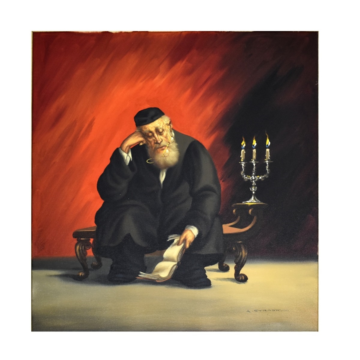 Abraham Straski | Jewish Rabbi Studying (1924) | MutualArt