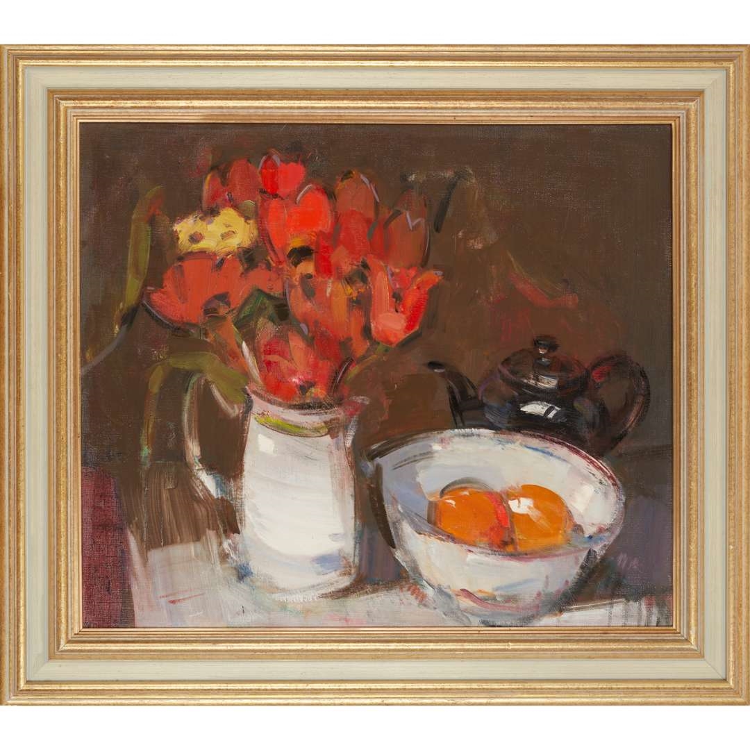 Gordon Bryce | TULIPS AND BLACK TEAPOT | MutualArt