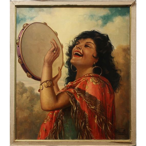 André David | GYPSY GIRL HOLDING TAMBOURINE | MutualArt