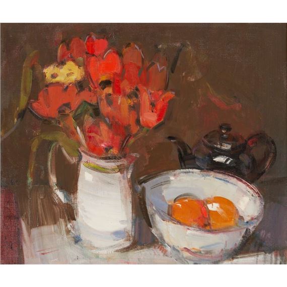 Gordon Bryce | TULIPS AND BLACK TEAPOT | MutualArt