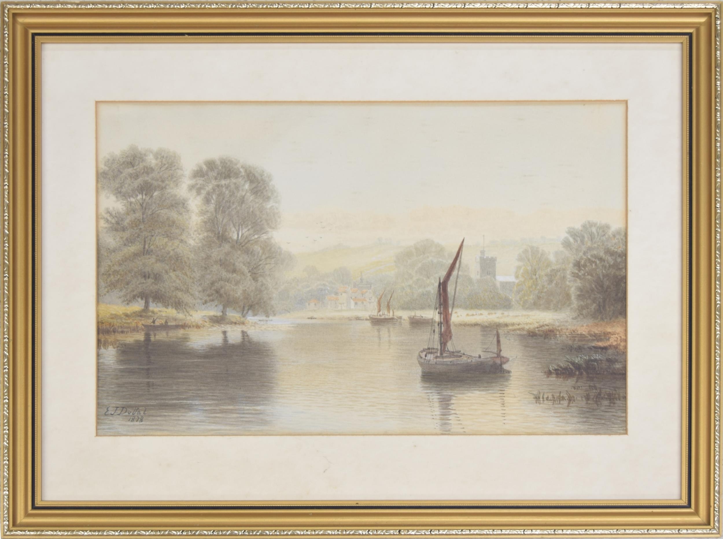 J. Duval | - River landscape with fishing boats (1878) | MutualArt