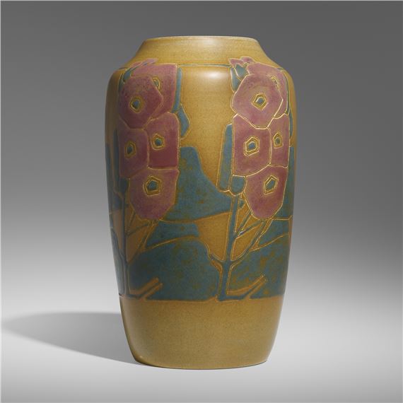 Mary Frances Overbeck | Important vase with conventionalized hollyhocks ...