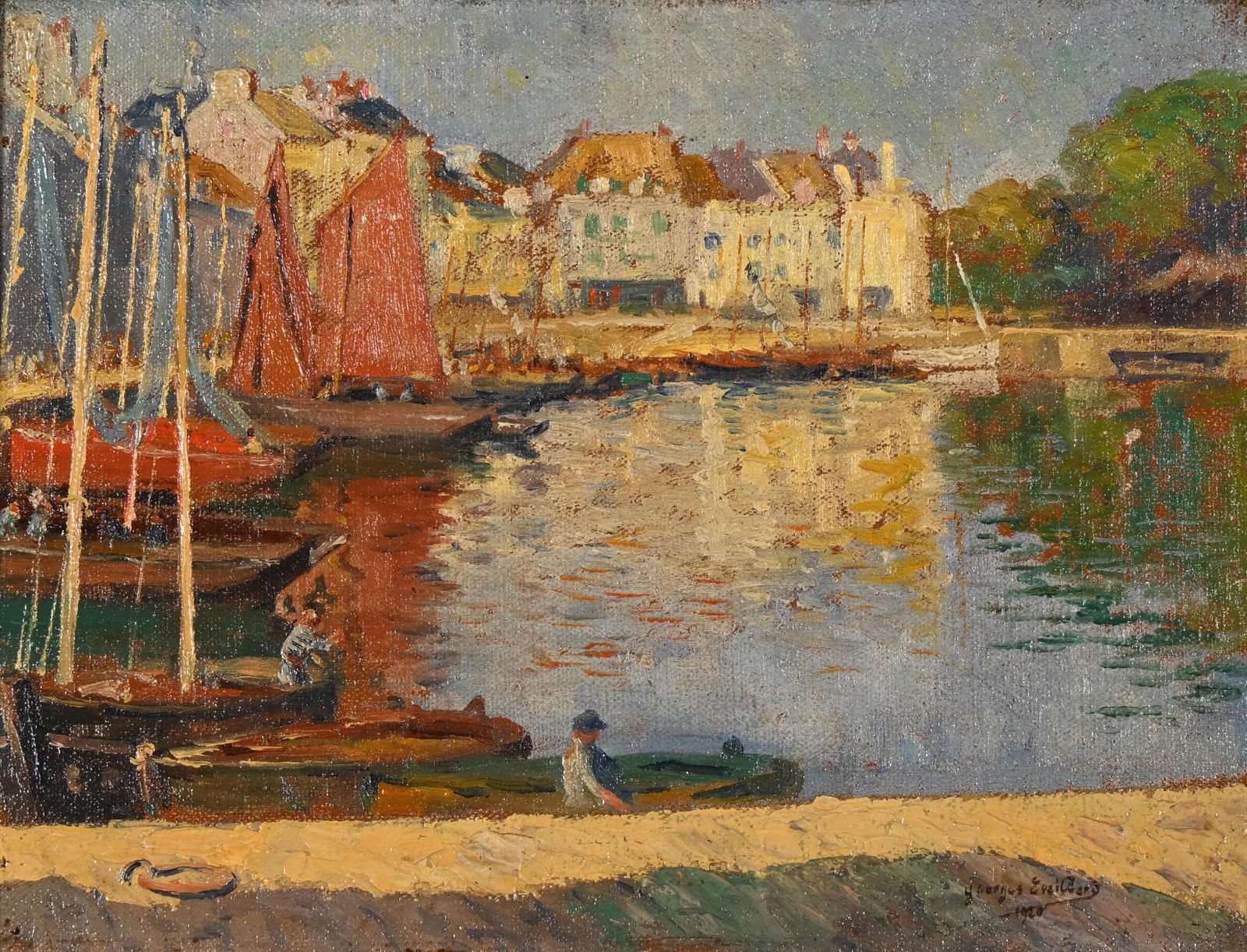 Georges Eveillard | Le port du Palais à Belle île, les voiles rouges ...