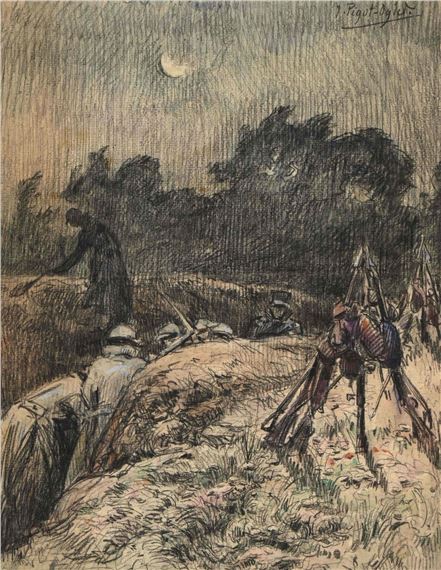 Jean Bertrand Pegot-Ogier | Poilus dans les tranchées de nuit | MutualArt
