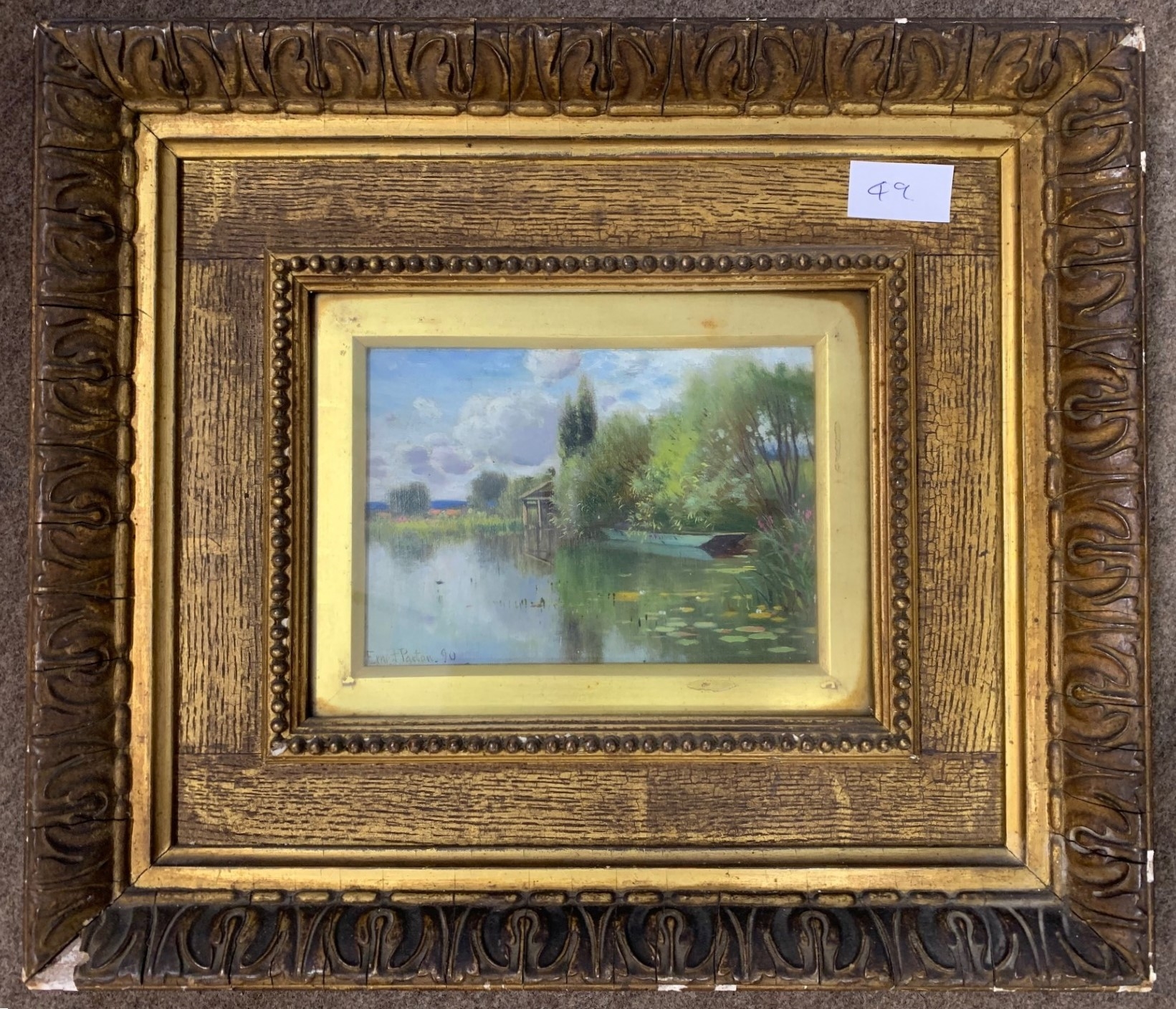 Ernest Parton | A riverbank / Lily pond view (1890) | MutualArt