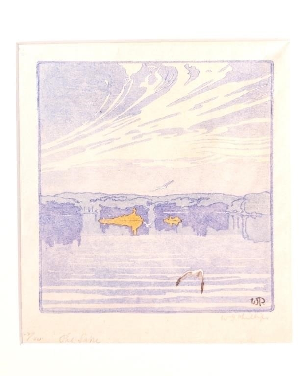 Walter Joseph Phillips | Colour woodblock. The Lake. 5 x 4.75. | MutualArt