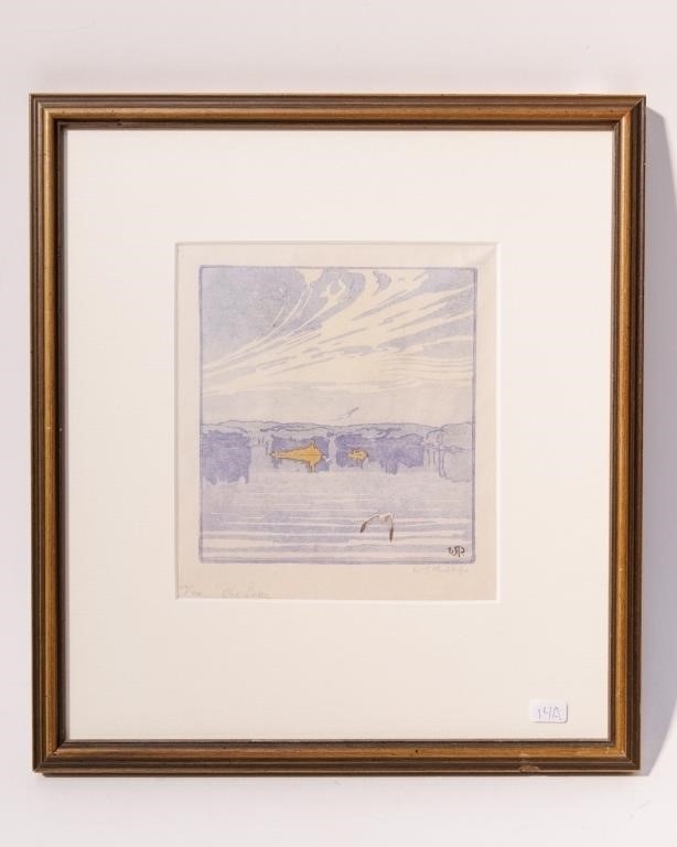 Walter Joseph Phillips | Colour woodblock. The Lake. 5 x 4.75. | MutualArt