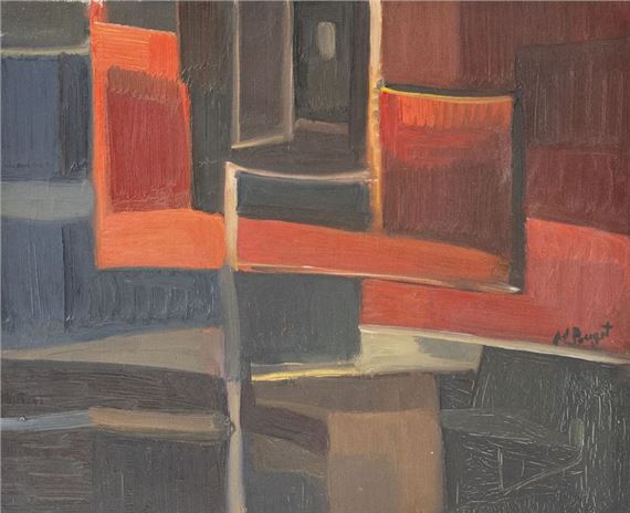 Marcel Pouget | Abstract interior in red and black Oil on canvas ...