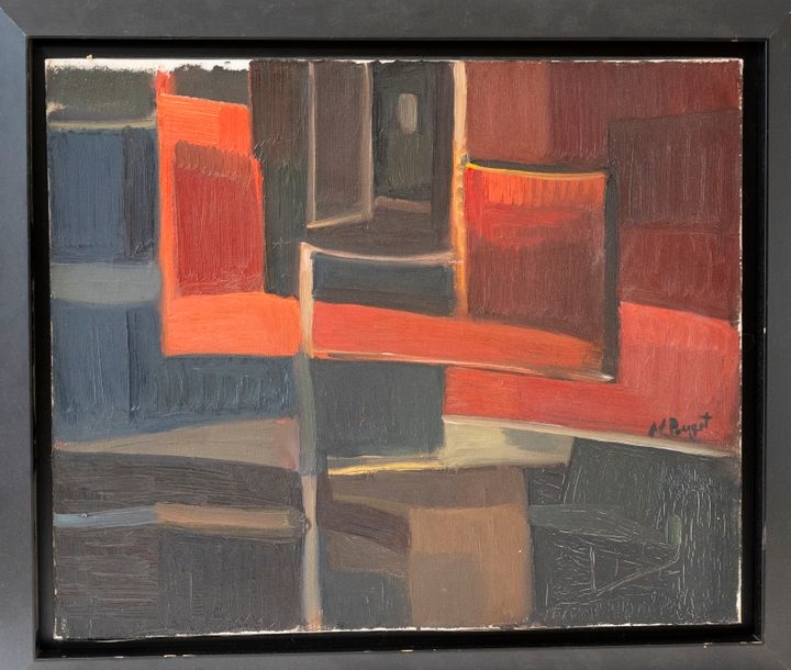 Marcel Pouget | Abstract interior in red and black Oil on canvas ...