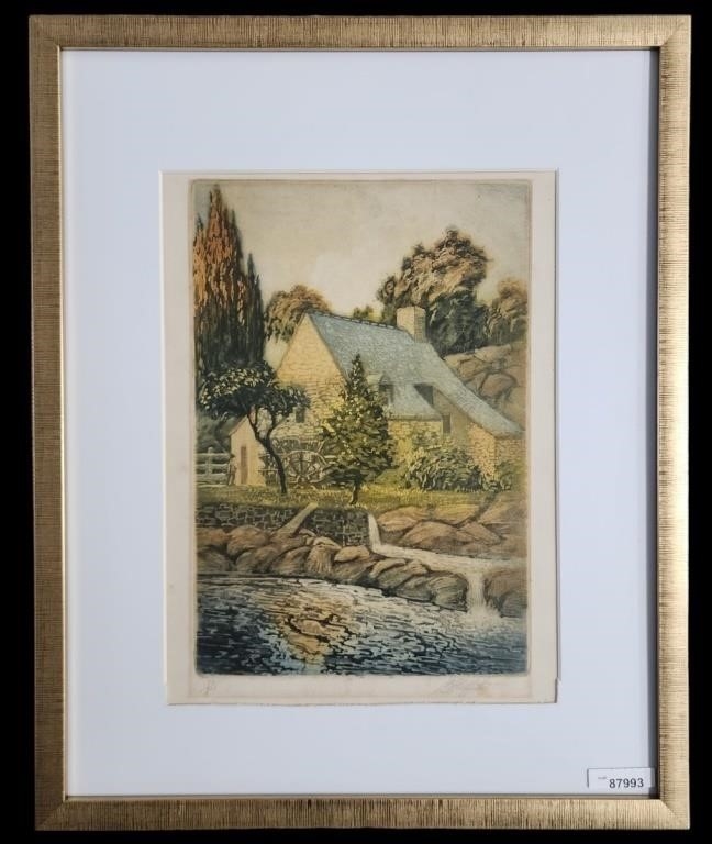 Louis Oscar Griffith | LO Griffith Hand-Colored Etching, Mill House ...
