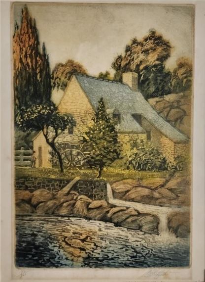 Louis Oscar Griffith | LO Griffith Hand-Colored Etching, Mill House ...