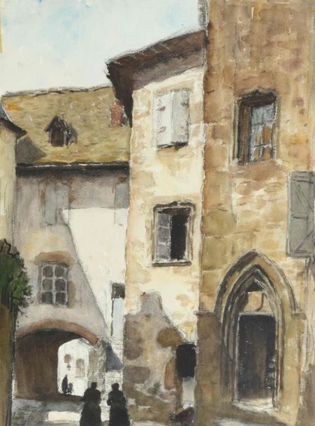 Rene Georges Gautier | Women passing under a porch in a village (1905 ...