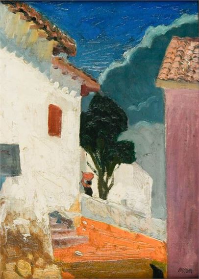 Bernard Kahn | Vue d’un village probablement en Corse Huile sur carton ...