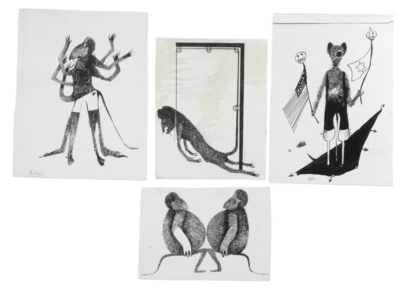 Mohammed Issiakhem | Collection of four press drawings depicting a rat ...