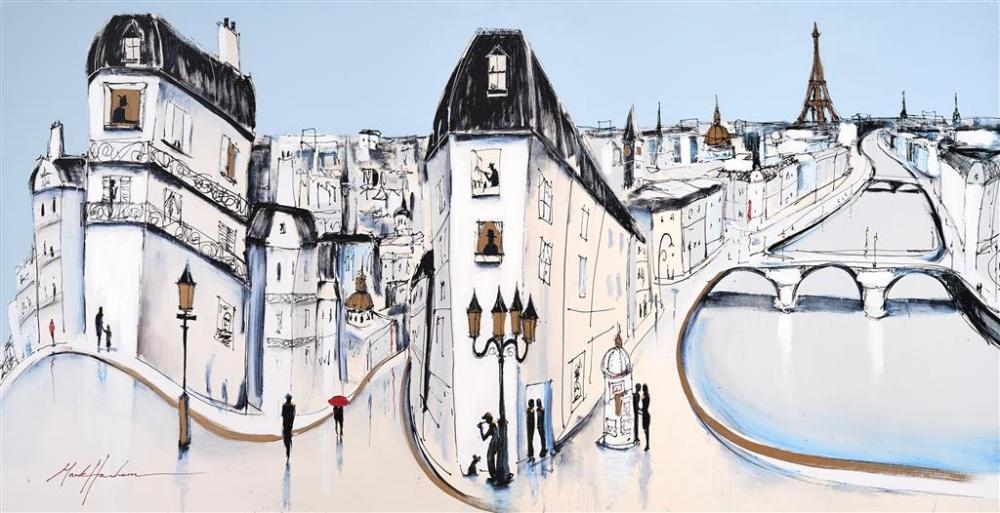 Mark Hanham | View of the Eiffel tower and the Seine mixed media on ...