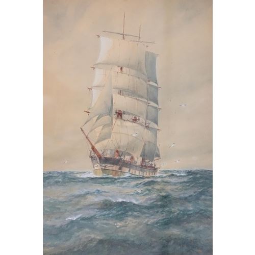 William Minshall Birchall | Three Masted Man O War cutting through ...