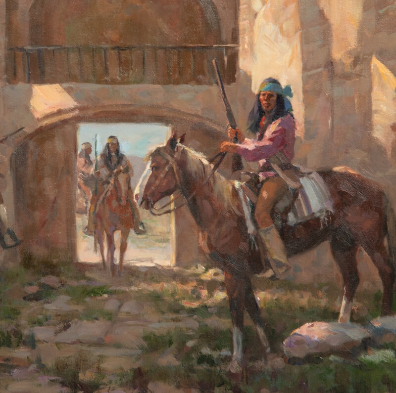 Carl Hantman | Carl Hantman (American, b. 1935) Riders in Mission Ruins ...
