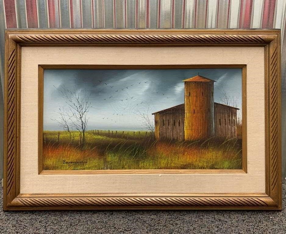Everett Woodson | Everett Woodson Oil On Canvas Barn Scene Landscape ...