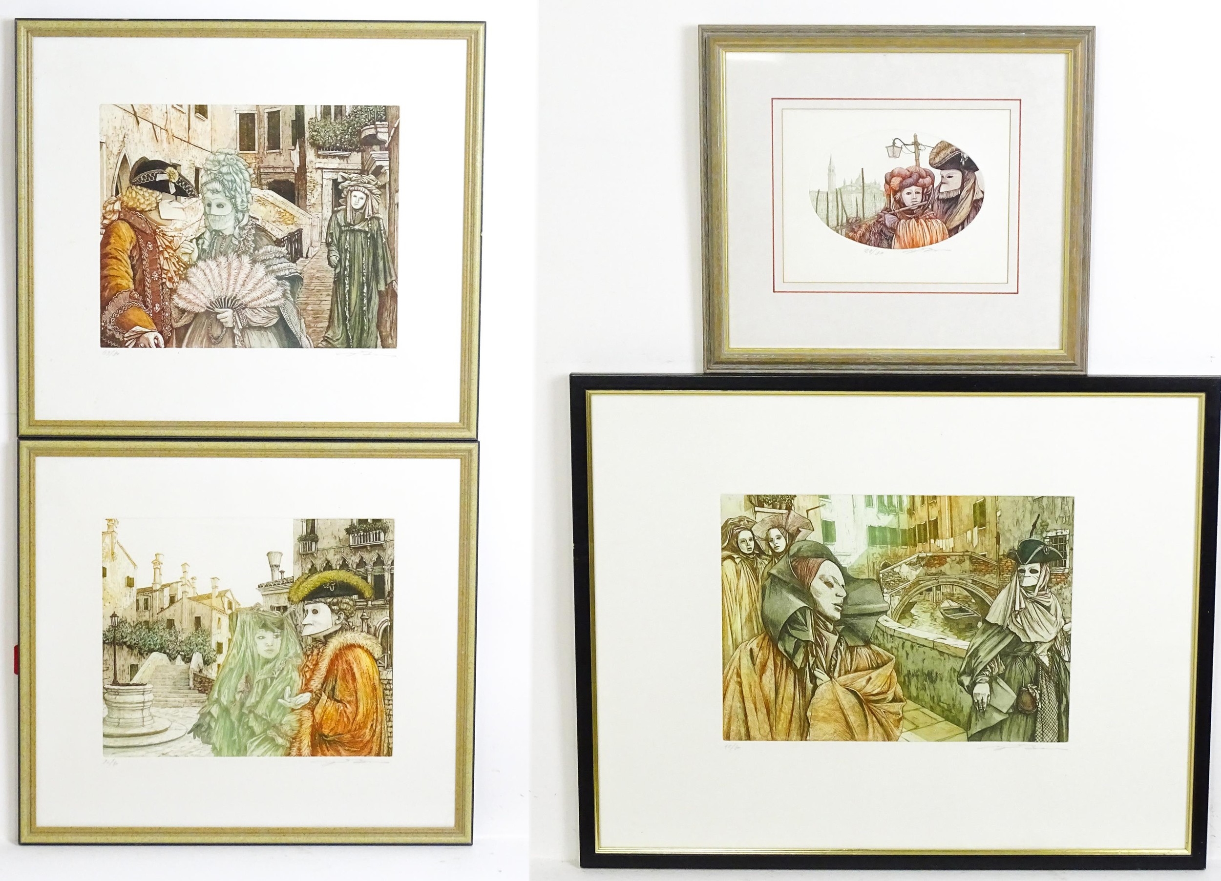 Ugo Baracco | Four Venetian carnival scenes with figures in masquerade ...