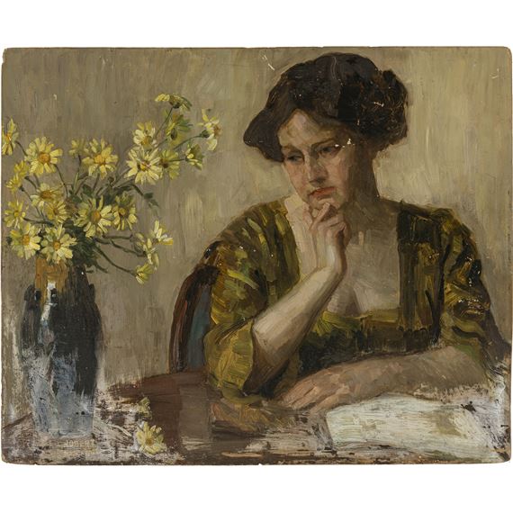 Robert Knoebel | Dreaming figure in a boat, under a stormy sky | MutualArt