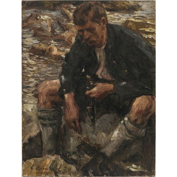 Conrad Hommel | Seated peasant with pipe (1920) | MutualArt
