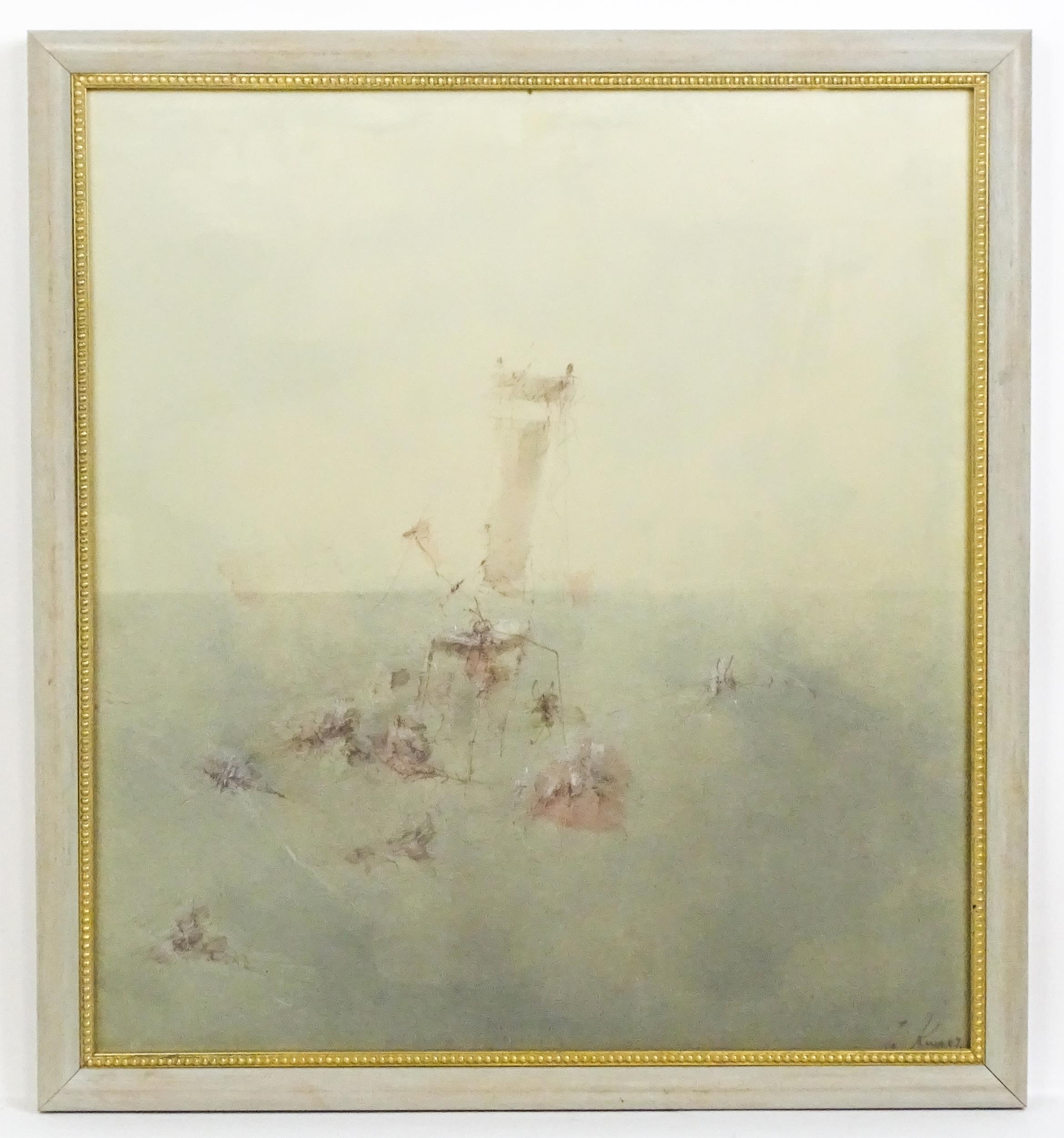 Yuri Kuper | Watercolour on fabric, A stylised chair in a barren ...