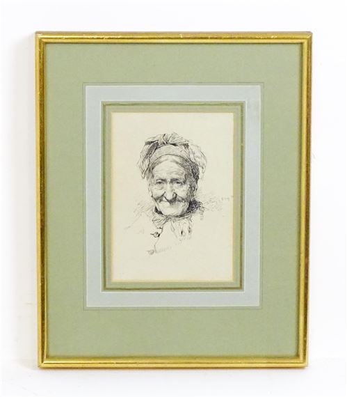 Max Thedy | Pen and ink, A portrait of an old woman | MutualArt